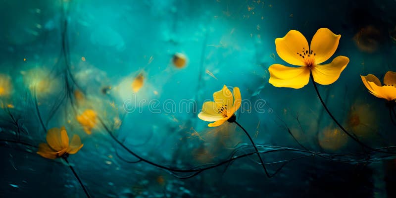 Abstract Calm Grunge Background with Yellow Flowers , Generative Ai ...