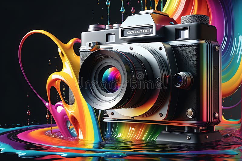 Abstract Camera Merging Futuristic and Antique Design Elements ...