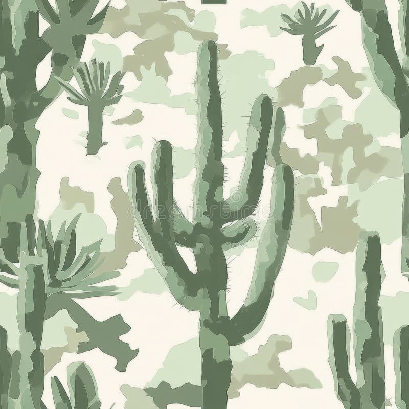 Abstract Camouflage Desert Flora Pattern with Cactus Illustration Stock Photo - Image of flora ...