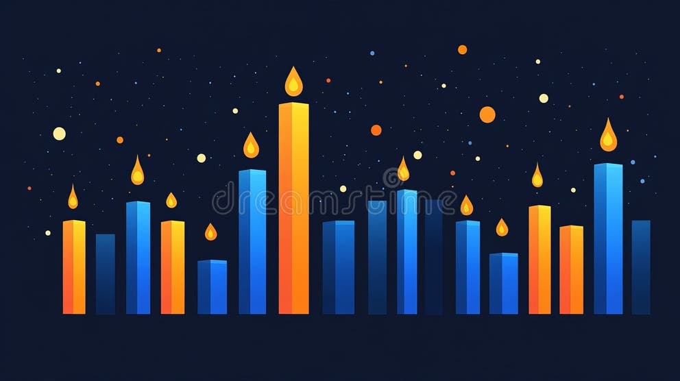 Abstract Candlestick Chart with Blue, Orange, Yellow Bars on Dark ...