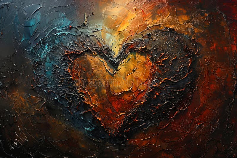 Abstract Canvas Heart Painting with Dramatic Lighting and Rich Textures ...
