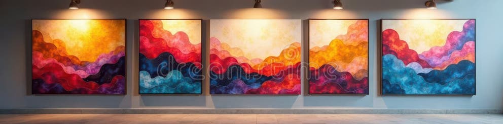 Abstract Canvases Juxtaposed in Modern Gallery, Wall, Visual Arts Stock ...