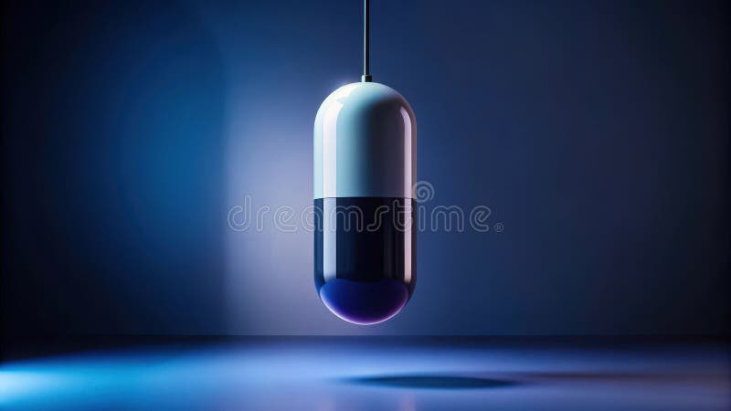 Abstract Capsule Pendant Lamp in a Dark Room with Blue Lighting ...