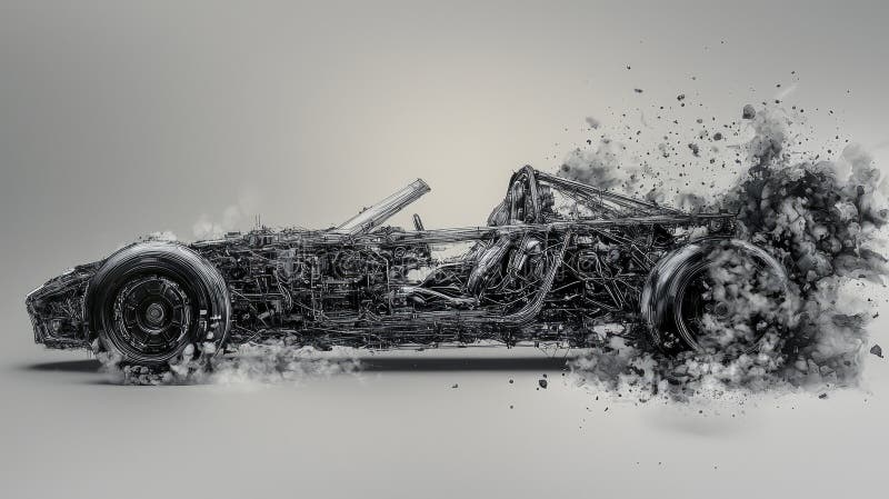 Abstract Car Blueprint Explosion in Black and White Conceptual Design ...
