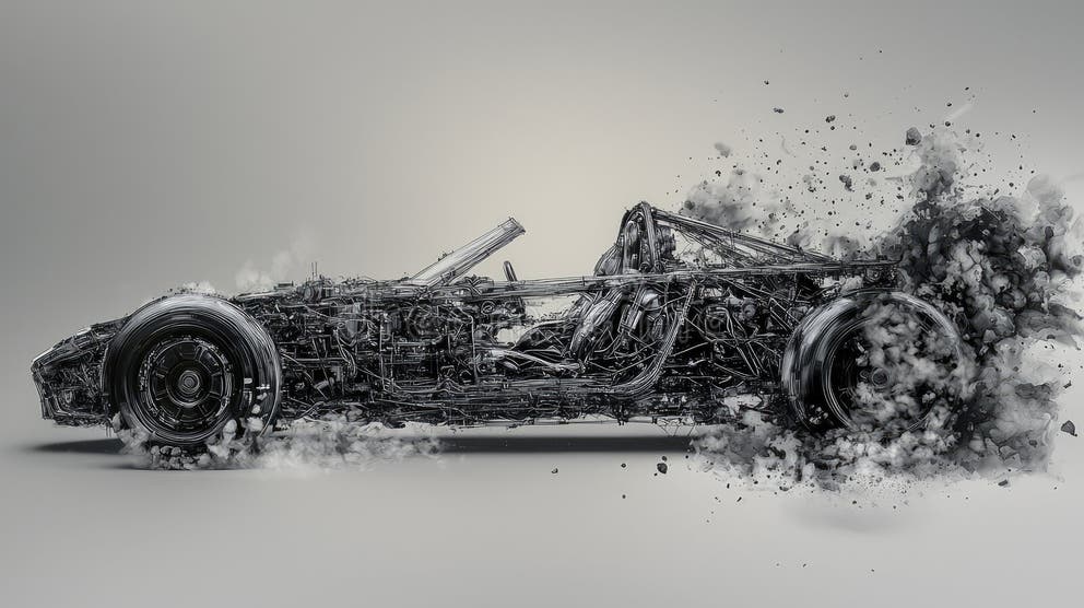 Abstract Car Blueprint Explosion in Black and White Conceptual Design ...