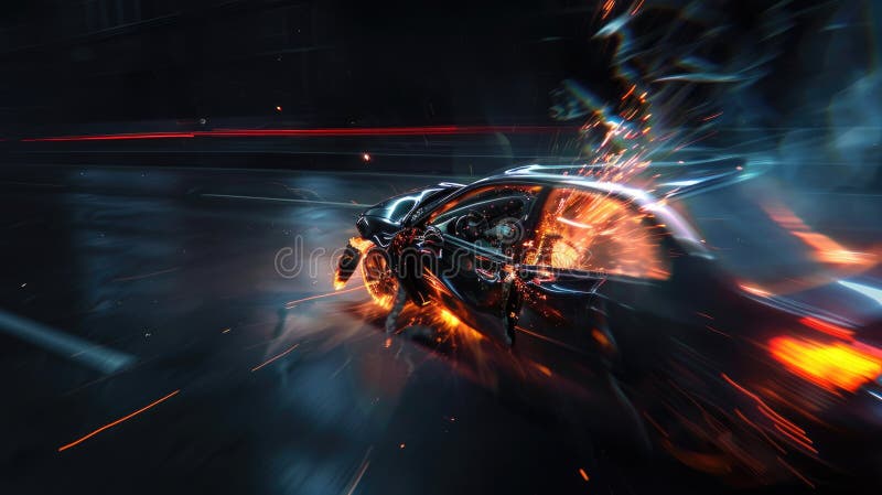 Abstract Car Crash with Motion Blur and Light Effects Stock Photo ...