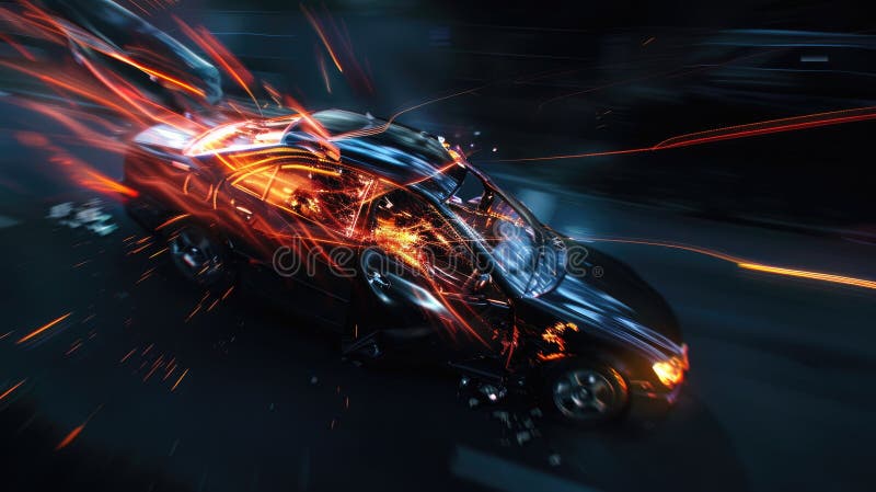 Abstract Car Crash with Motion Blur and Light Effects Stock Photo ...