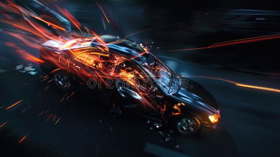Abstract Car Crash with Motion Blur and Light Effects Stock Photo ...