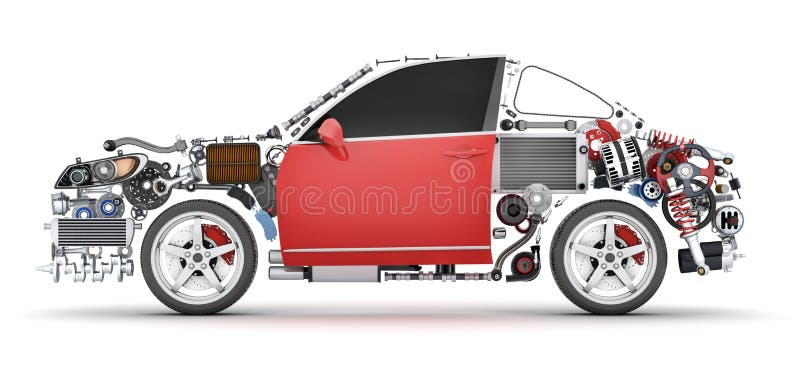 Many Car Parts on White Background Stock Illustration - Illustration of ...