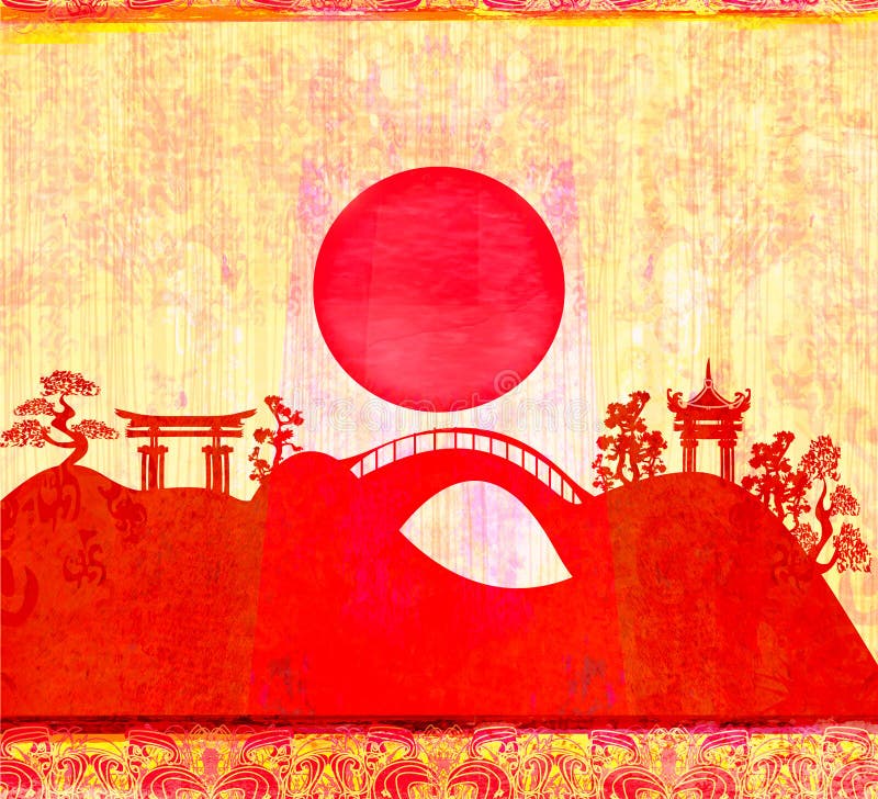 Abstract Card with Asian Buildings Stock Illustration - Illustration of ...