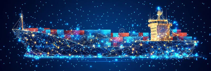 Abstract Cargo Ship with Network Connection, Depicting Modern Logistics ...