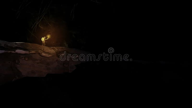 Abstract Cartoon Animation with the Brave Man with a Torch in the ...