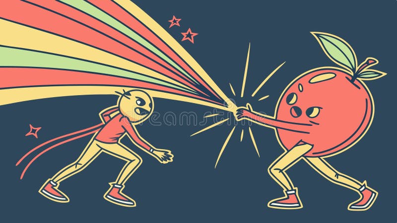 Abstract Cartoon Characters in Conflict Pulling Fruit Vector Design ...