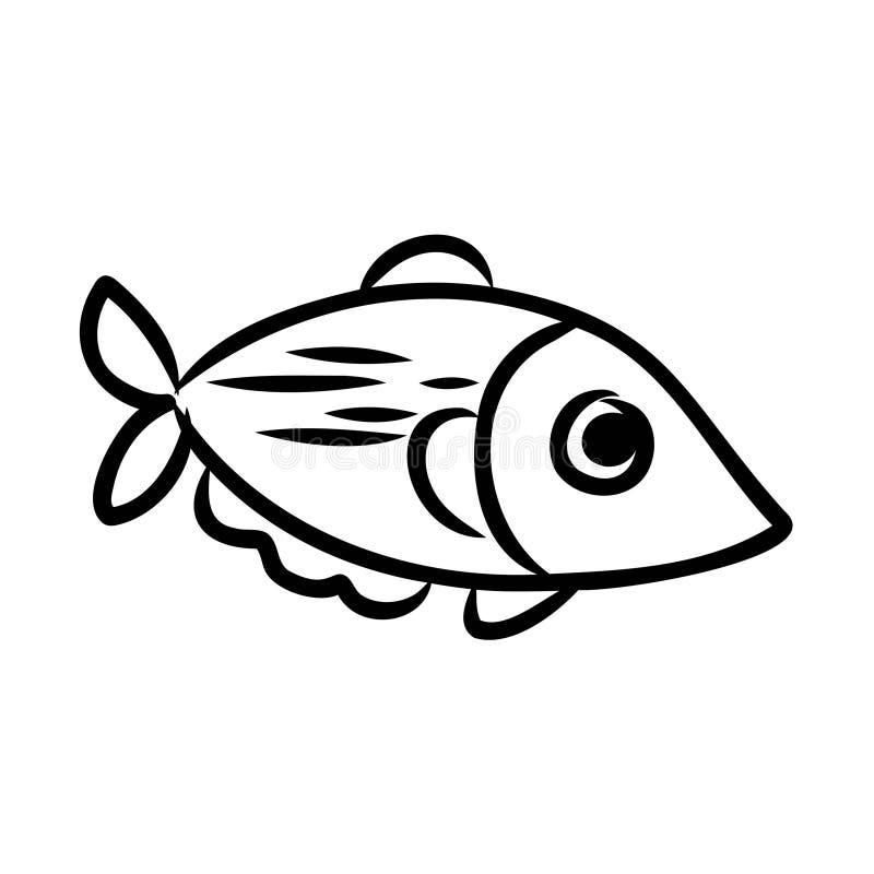Abstract Cartoon Fish in Simple Line Art Style. Stock Vector ...
