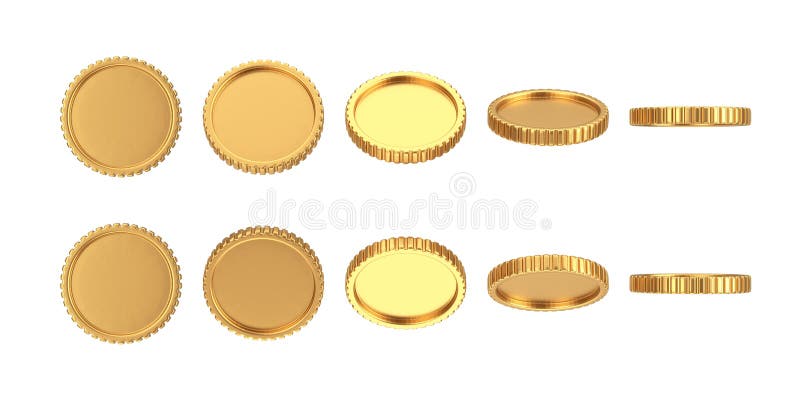 Abstract Cartoon Golden Blank Coin Web Icon Sign in Different Position ...