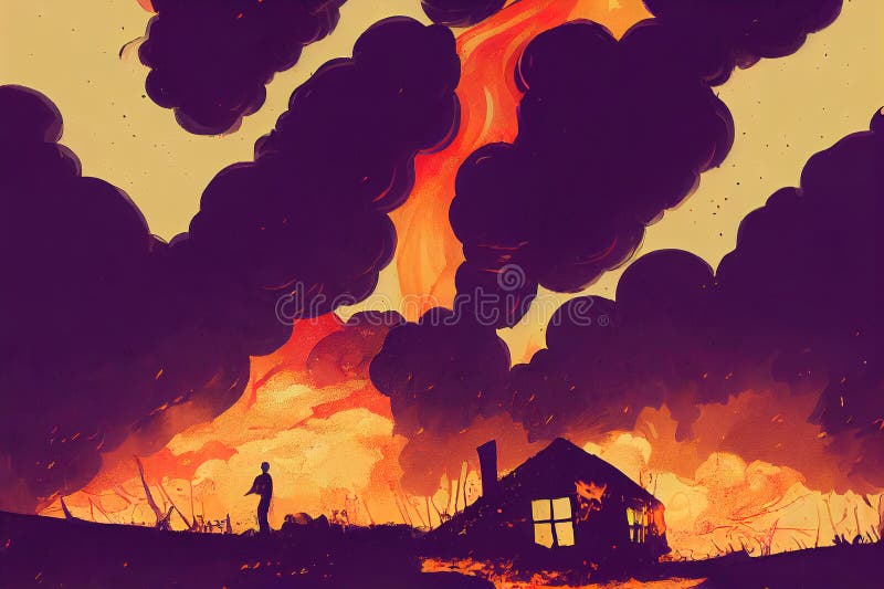 An Abstract Cartoon Illustration of a Burning Cottage, Ai Generated ...