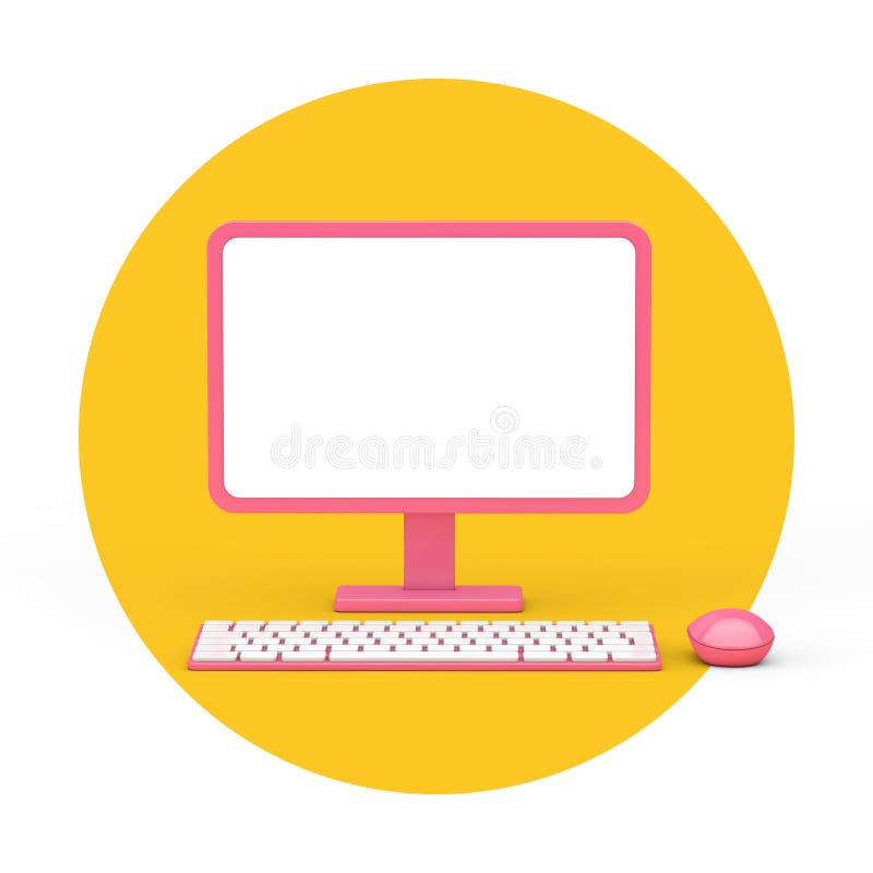 Abstract Cartoon White Desktop Computer with Mouse, Keyboard and Blank ...