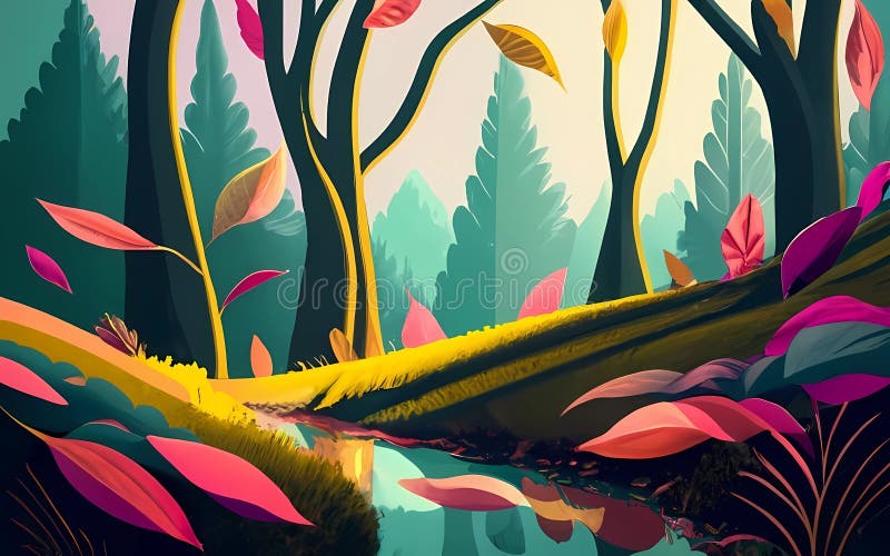 Abstract Cartoon Style 3d Natural Landscape Render Stock Illustration ...