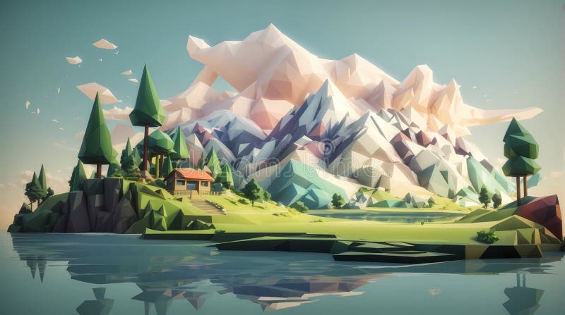 Abstract Cartoon Style 3d Natural Landscape Render Stock Illustration ...