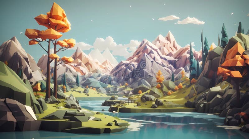 Abstract Cartoon Style 3d Natural Landscape Render Stock Illustration ...