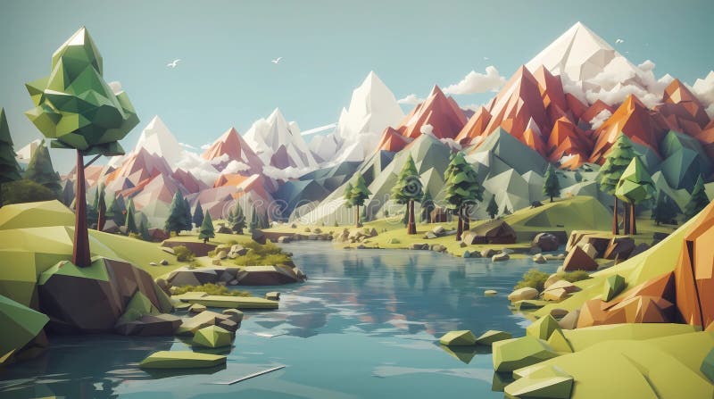 Abstract Cartoon Style 3d Natural Landscape Render Stock Illustration ...