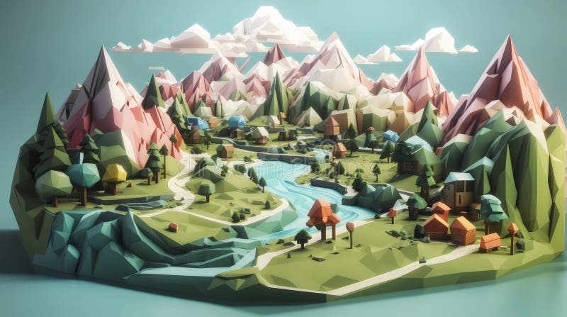 Abstract Cartoon Style 3d Natural Landscape Render Stock Illustration ...