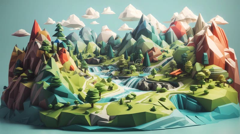 Abstract Cartoon Style 3d Natural Landscape Render Stock Illustration ...