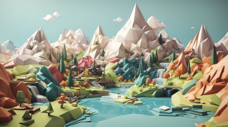 Abstract Cartoon Style 3d Natural Landscape Render Stock Illustration ...