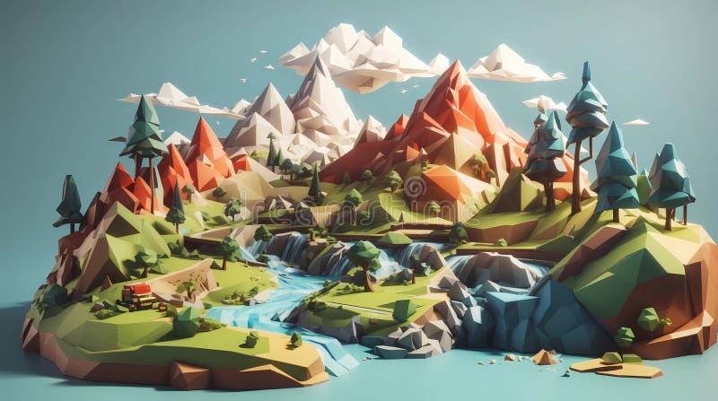 Abstract Cartoon Style 3d Natural Landscape Render Stock Illustration ...