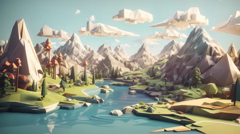 Abstract Cartoon Style 3d Natural Landscape Render Stock Illustration ...