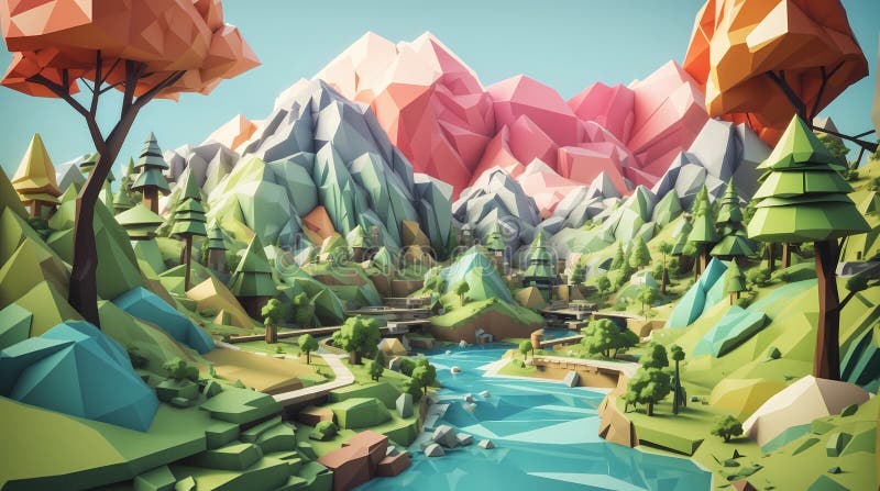 Abstract Cartoon Style 3d Natural Landscape Render Stock Illustration ...