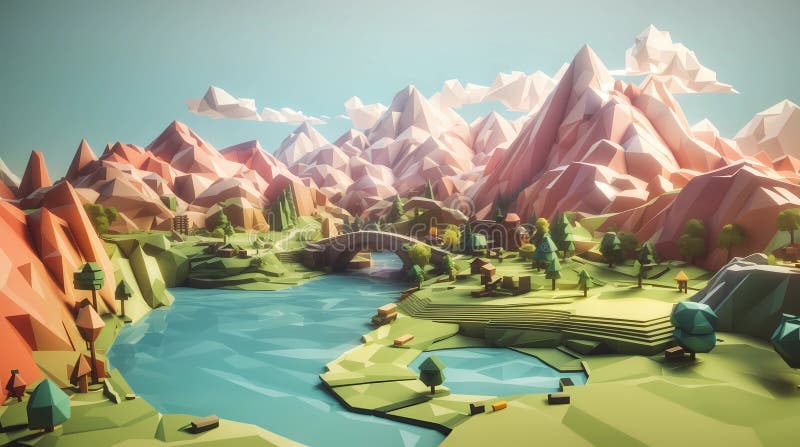 Abstract Cartoon Style 3d Natural Landscape Render Stock Illustration ...