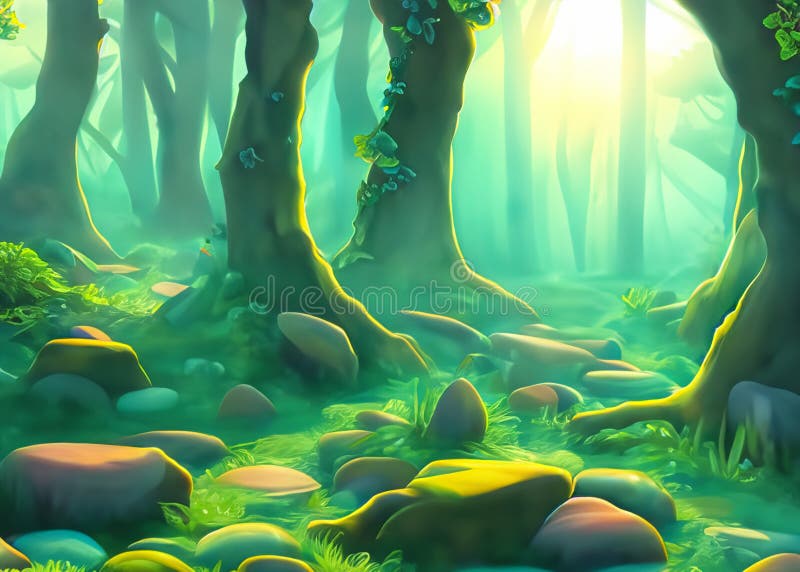Abstract Cartoon Style of a Magical Forest Created with Generative Ai ...