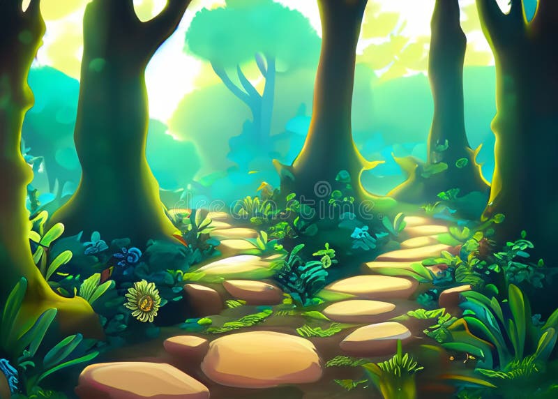 Abstract Cartoon Style of a Magical Forest Created with Generative Ai ...