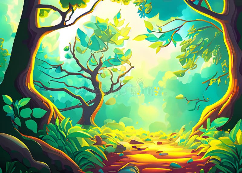 Abstract Cartoon Style of a Magical Forest Created with Generative Ai ...