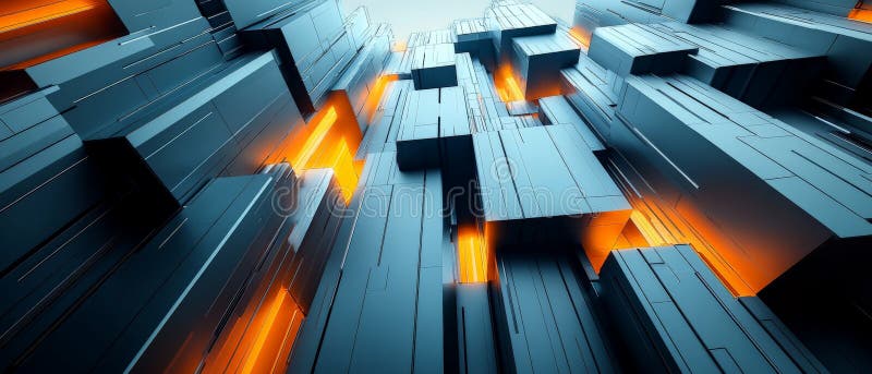 Abstract Cascading Cubes with Vibrant Orange and Blue Tones ...