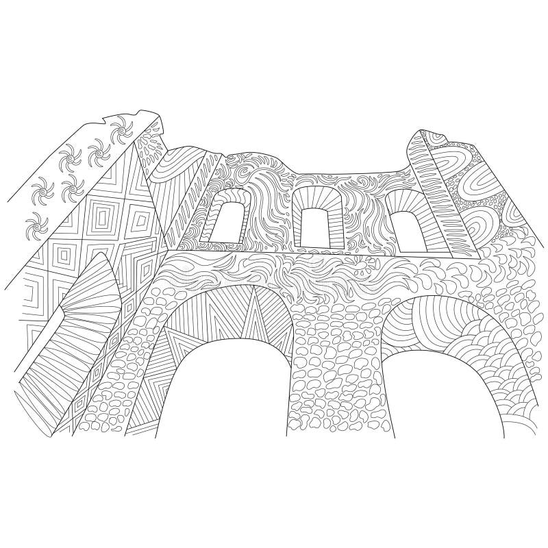 Abstract Castle Ruins Line Art, Detailed Black and White Line Art ...