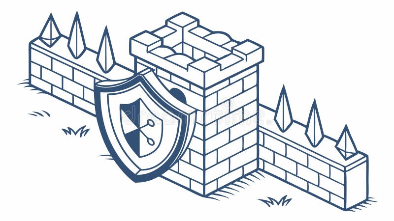 Abstract Castle Wall with Shield Outline Illustration, Security Symbol ...