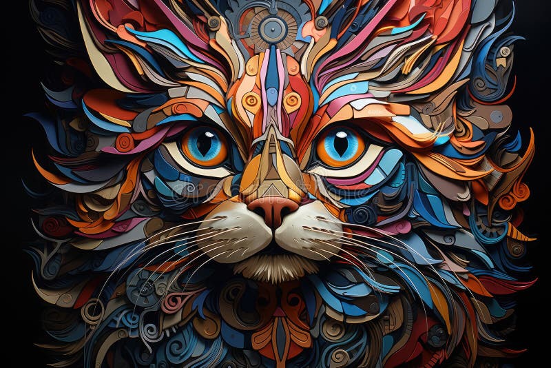 Abstract Cat Patterns Texture and Layers , Cartoon Style. Stock ...