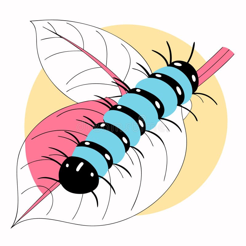 Abstract Caterpillar on Leaves. Minimalistic Flat Vector Illustration ...