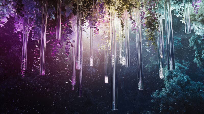 Abstract Cave Ceiling with Glowing Colorful Stalactites Stock Photo ...