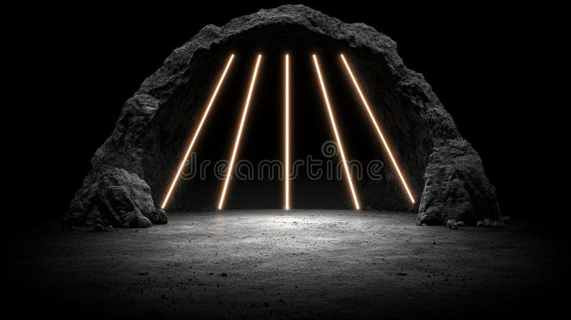 Abstract Cave Concept with Illuminated Light Beams in a Dark ...