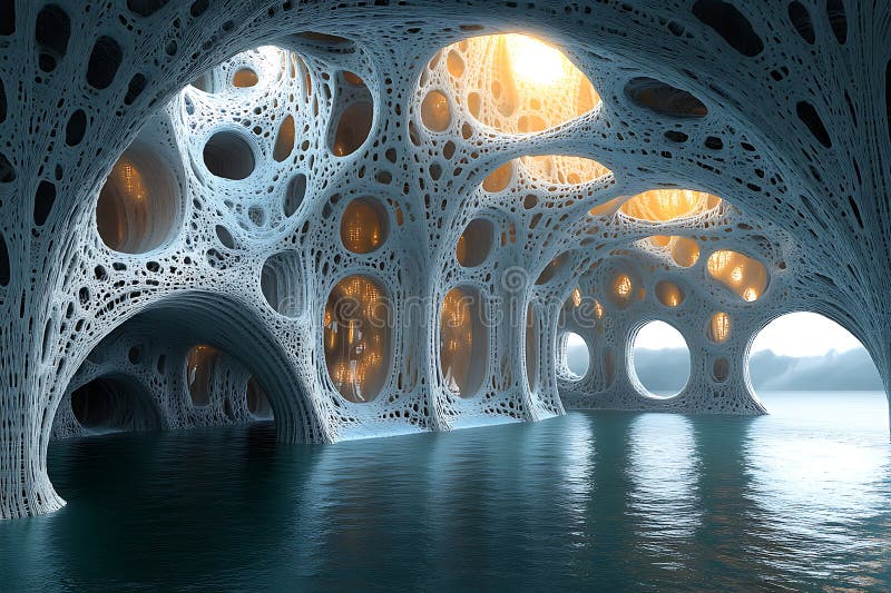 Abstract Cave Structure with Water and Sunlight Stock Illustration ...