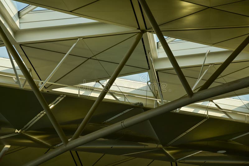 Abstract Ceiling in Office Building, Interior Design. Details of Modern ...