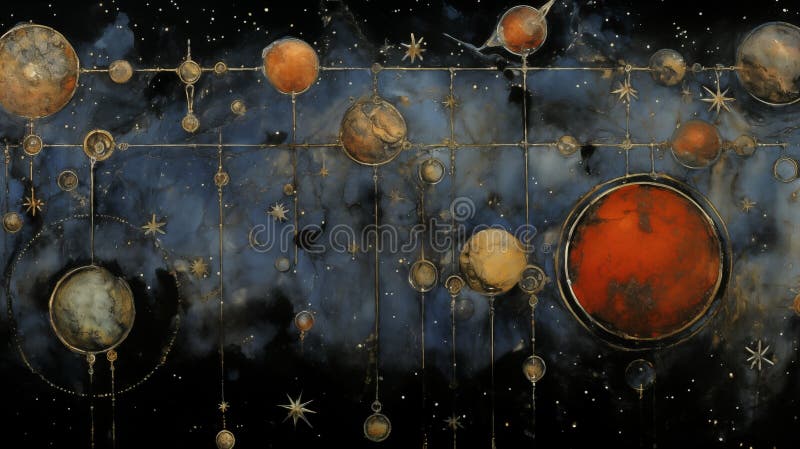 Abstract Celestial Art with Planets and Stars Stock Image - Image of ...