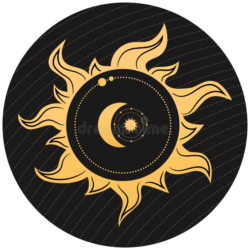 Abstract Celestial Emblem with a Sun, Crescent and Star Stock Vector ...