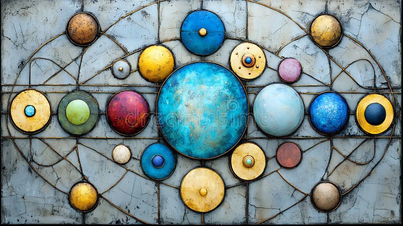 Abstract Celestial Sphere Arrangement Multicolored Spheres and Metallic ...