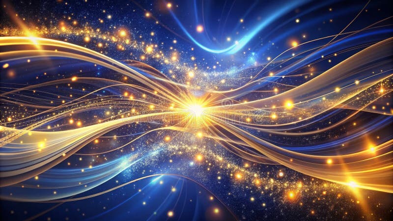 Abstract Celestial Waveforms Golden and Blue Energy Flowing through a ...