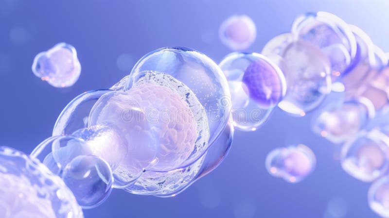 Abstract Cell Structures Floating in a Blue Biotech Background Stock ...