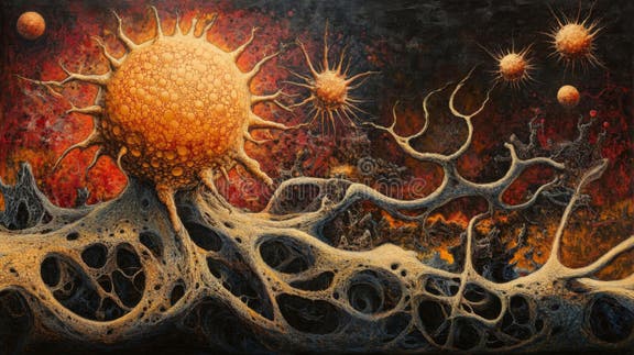 Abstract Cellular Landscape with Orange Spiked Cells Stock Illustration ...